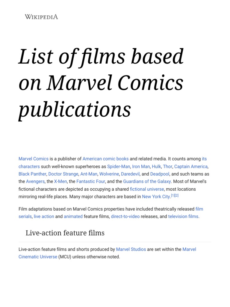 Marvel Comics Film Adaptations List | PDF | Marvel Comics | Marvel ...