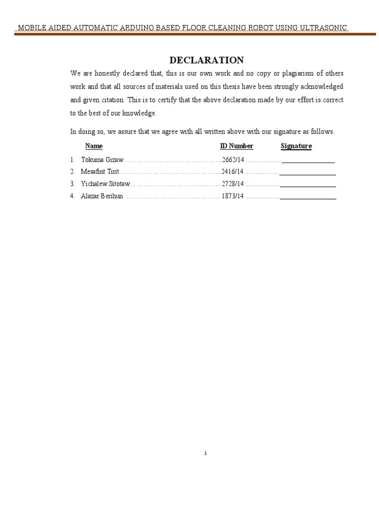 Declaration: Name ID Number | PDF | Robot | Robotics