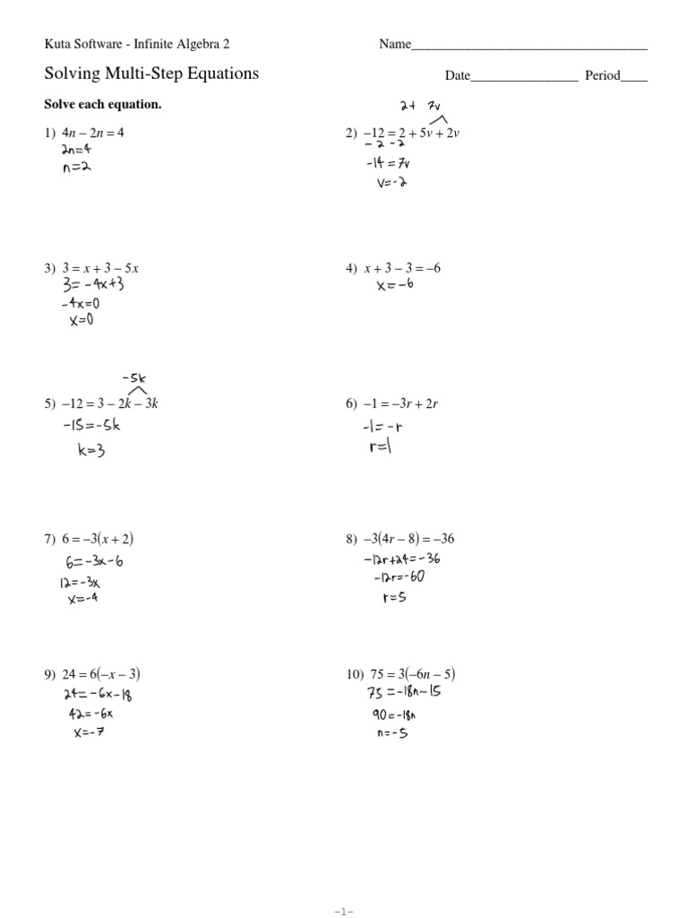 Solving Multi-Step Equations | PDF | Algebra | Applied Mathematics