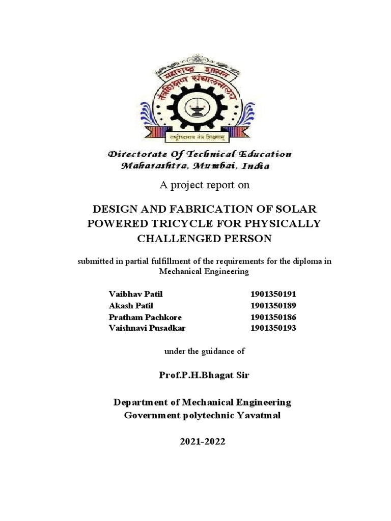 Solar Assisted Electric Bicycle Project Report | PDF | Electric Motor ...
