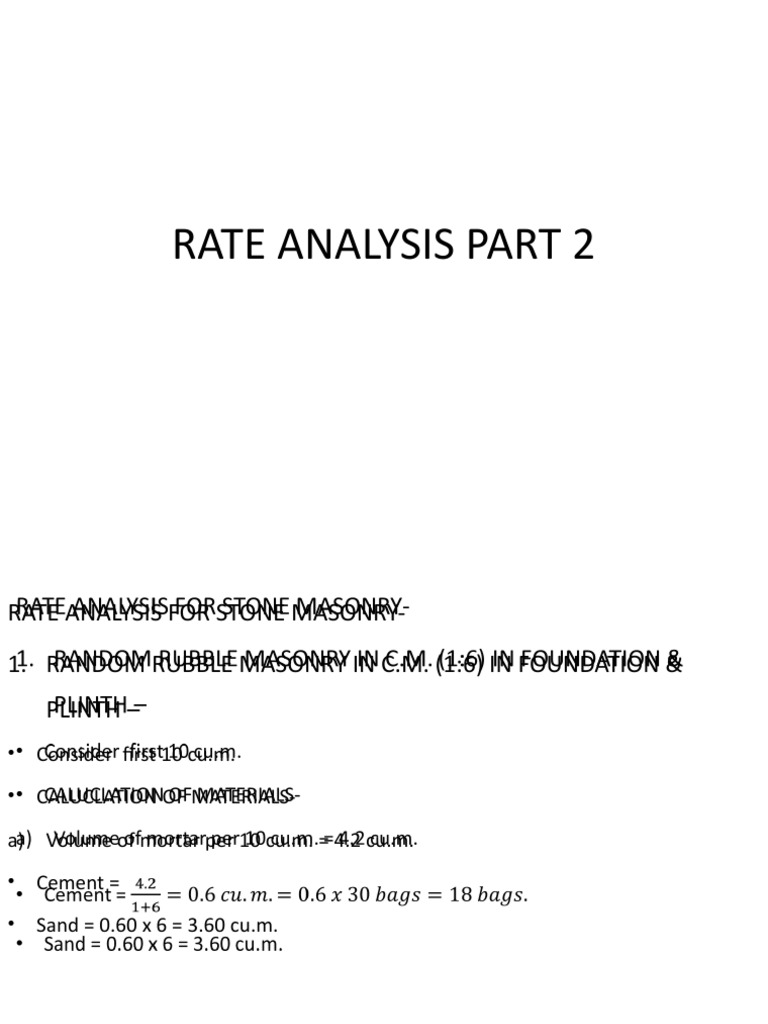 Rate Analysis for Various Stone and Brick Masonry Works including DPC ...