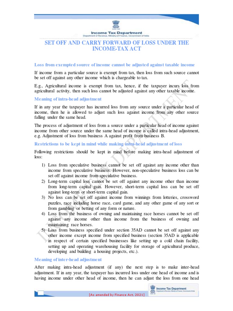 Income Tax Loss Set Off and Carry Forward | PDF | Expense | Tax Deduction