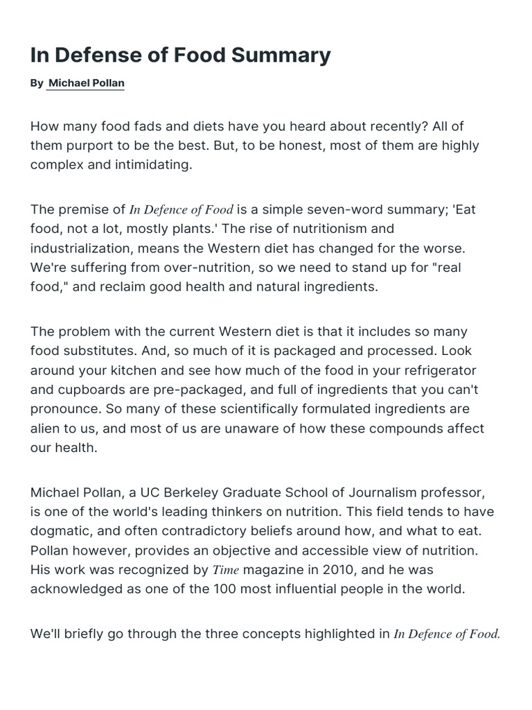 In Defense of Food | Download Free PDF | Foods | Fat