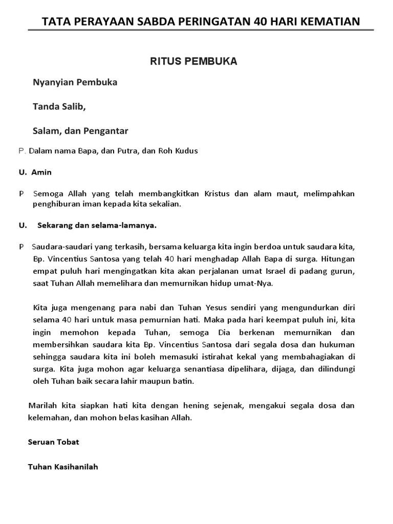 Tata Perayaan Sabda Peringatan 40 Hari Kematian | PDF