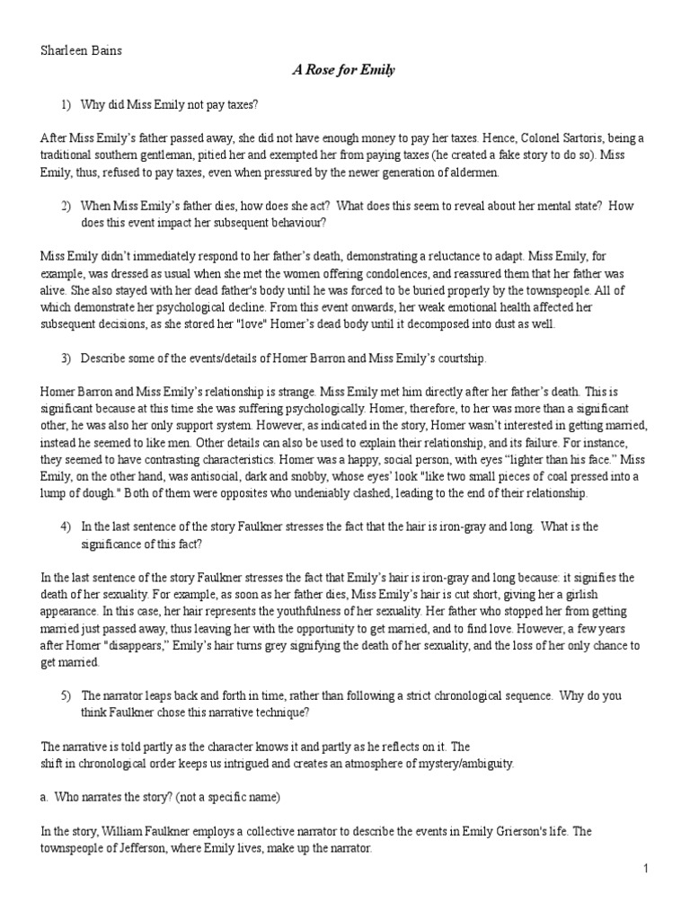 A Rose for Emily: Key Discussion Questions | PDF