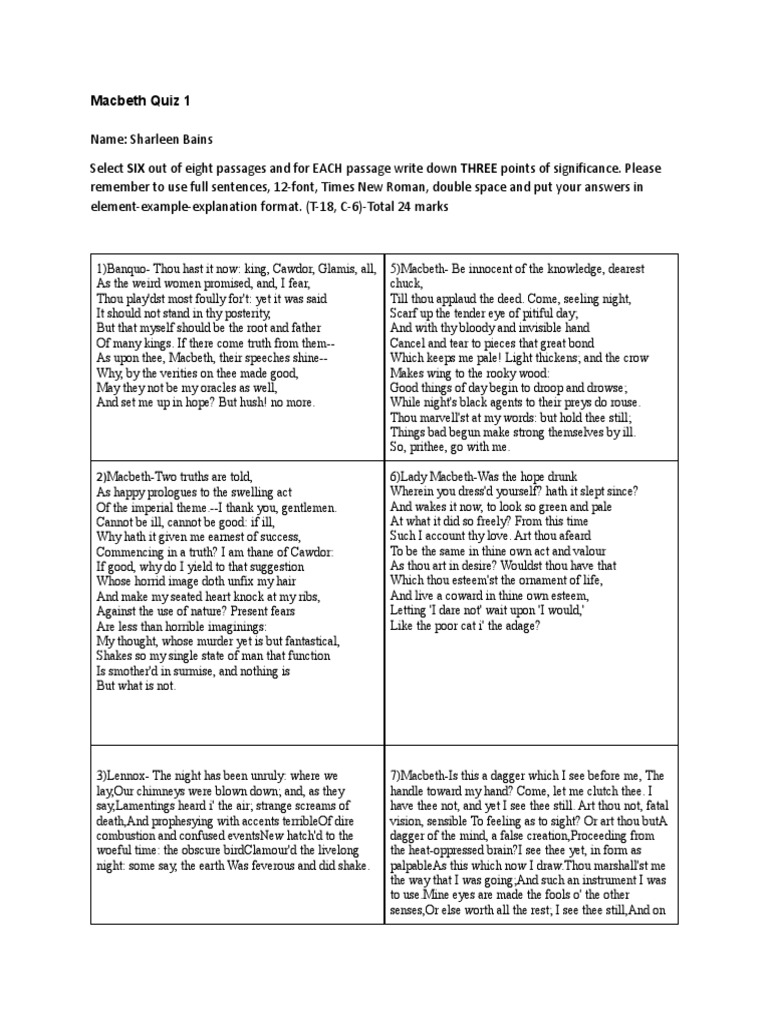 Macbeth Quiz 1 | PDF | Macbeth