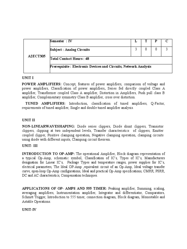 Analog Circuits Final Course Handout (Ramadevi) | PDF | Operational Amplifier | Amplifier