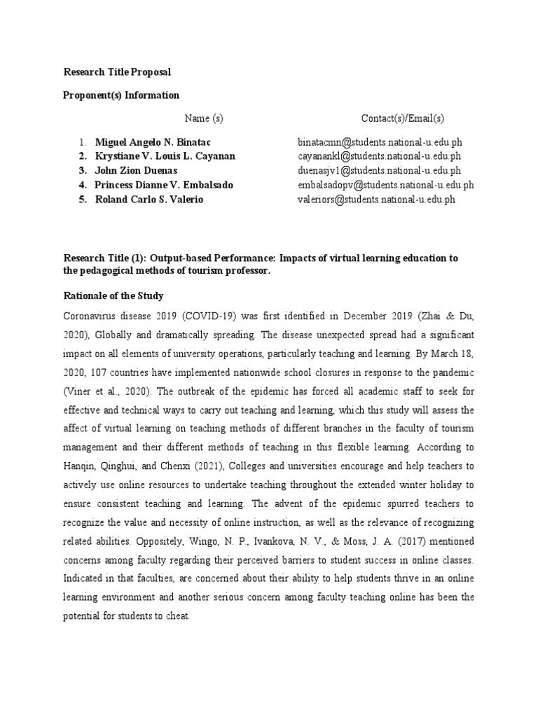 Research Title Proposal (Activity 1) | PDF | Learning | Educational ...