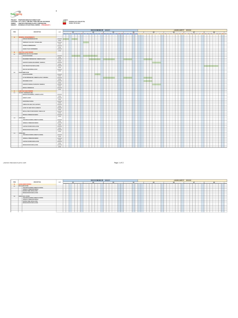 LPPC Preliminary Work Schedule 12-11-21 | PDF | Electrical Wiring ...