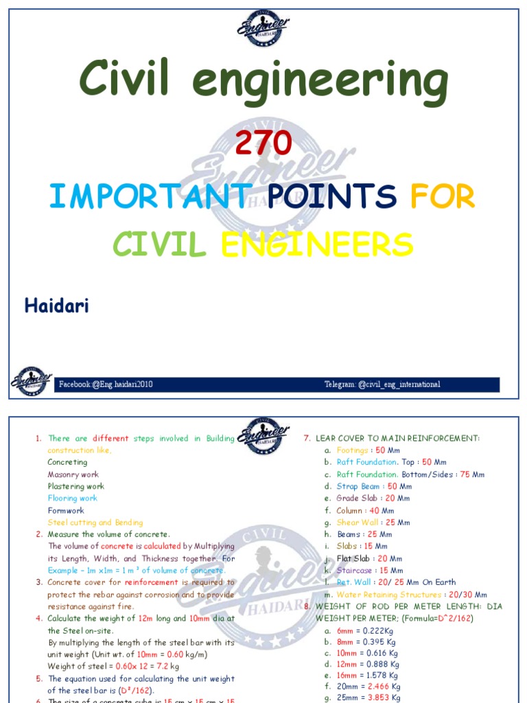 270 Important Points For Civil Engineers | PDF | Concrete | Cement