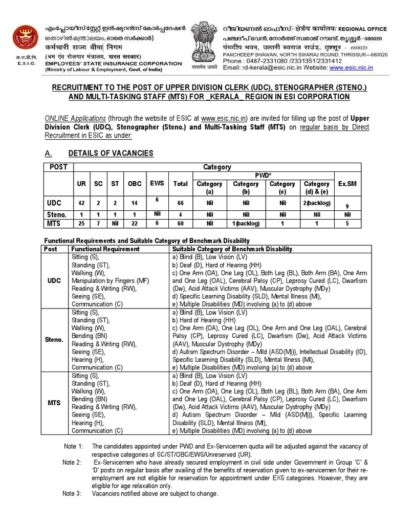 ESIC Kerala UDC, Steno, MTS Recruitment | PDF | Image Scanner | Payments