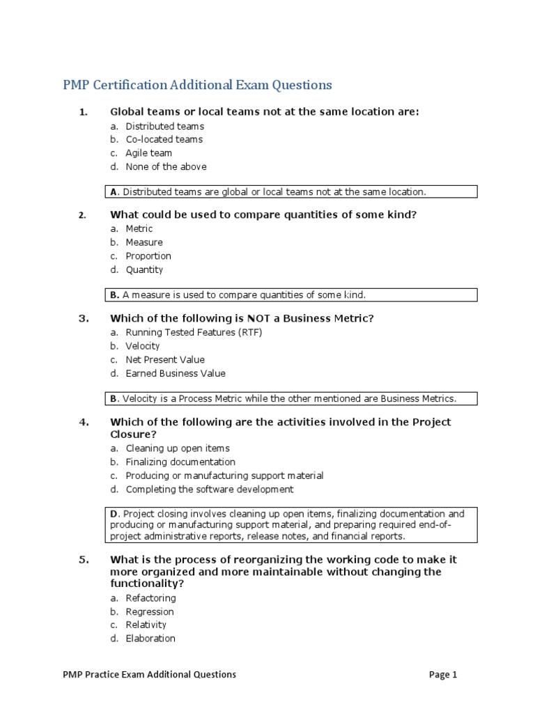 PMP Exam Practice Questions Guide | PDF | Scrum (Software Development ...