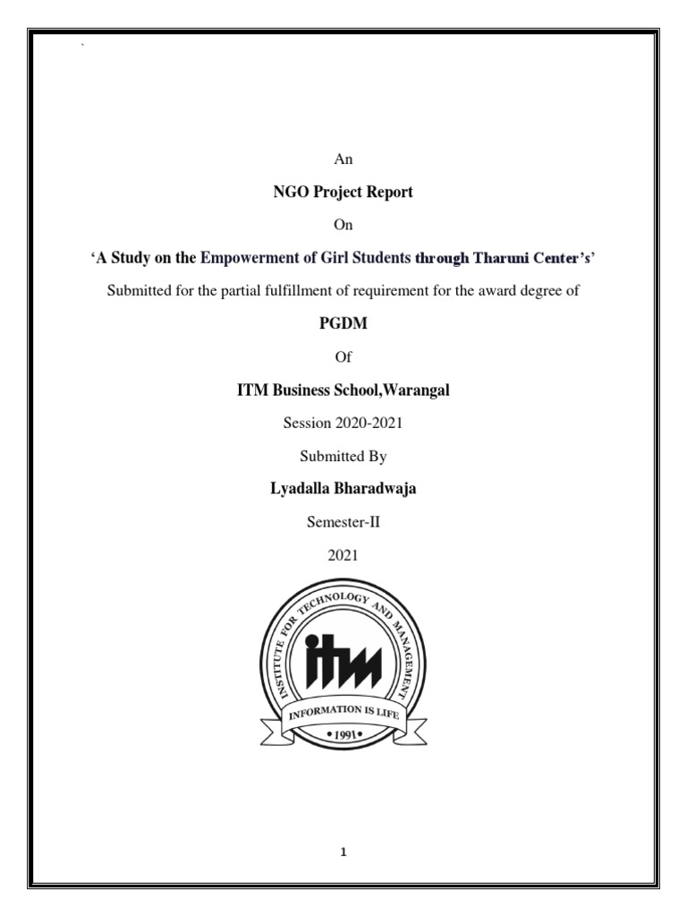 Tharuni NGO Project Report | Download Free PDF | Adolescence | Volunteering