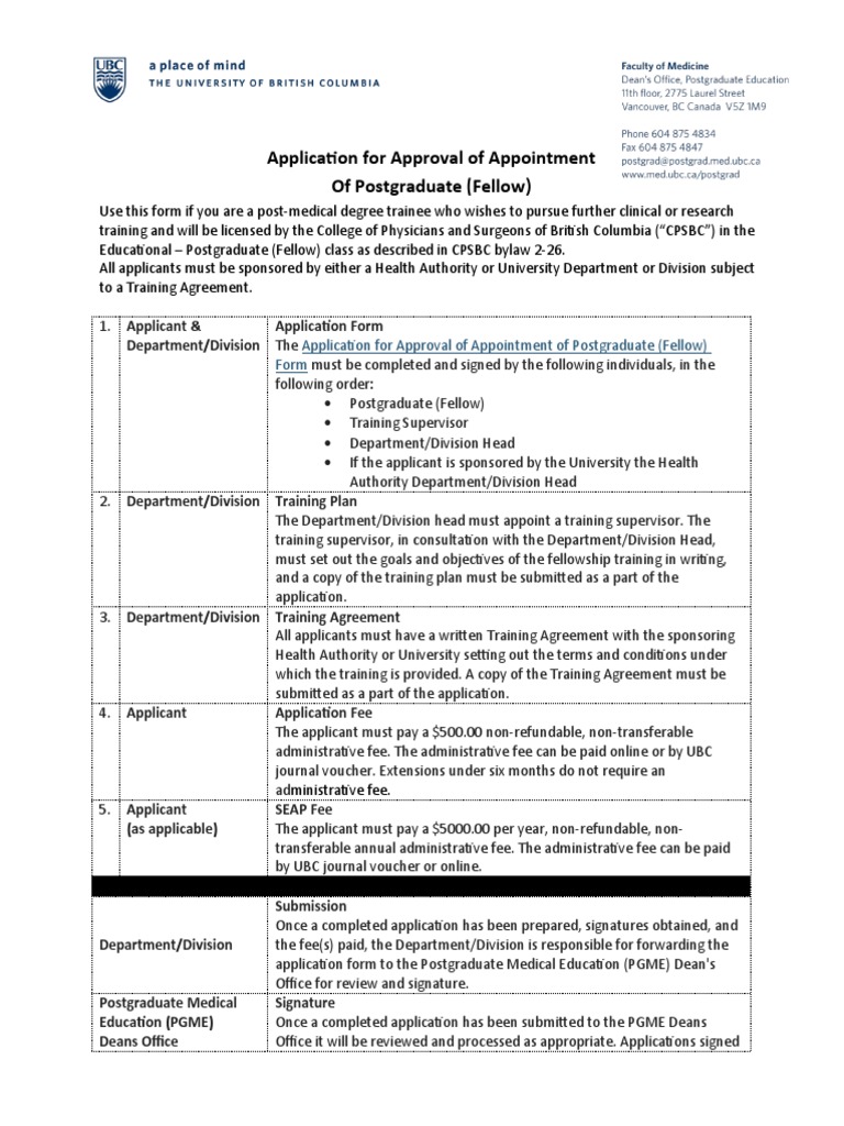 Application For Approval of Appointment of Postgraduate (Fellow) | PDF ...