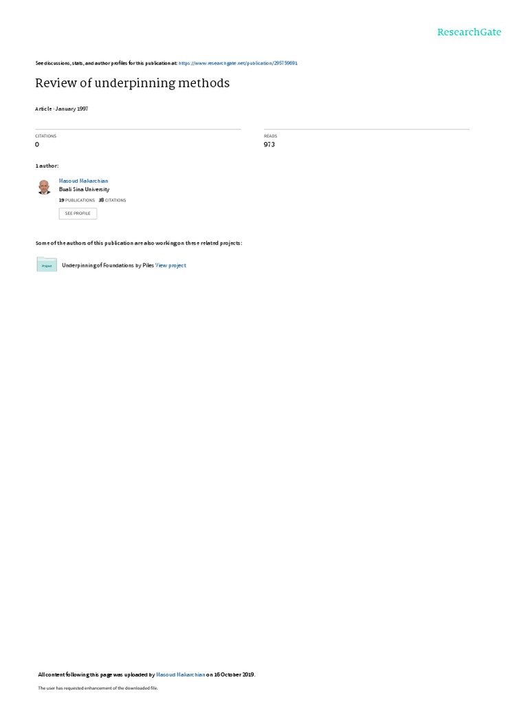 Review of Underpinning Methods: January 1997 | PDF | Deep Foundation | Building Engineering