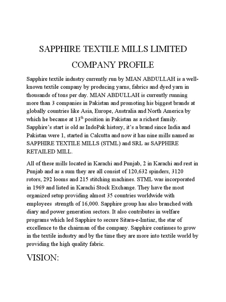 Sapphire Textile Mills Limited | PDF | Dyeing | Textiles