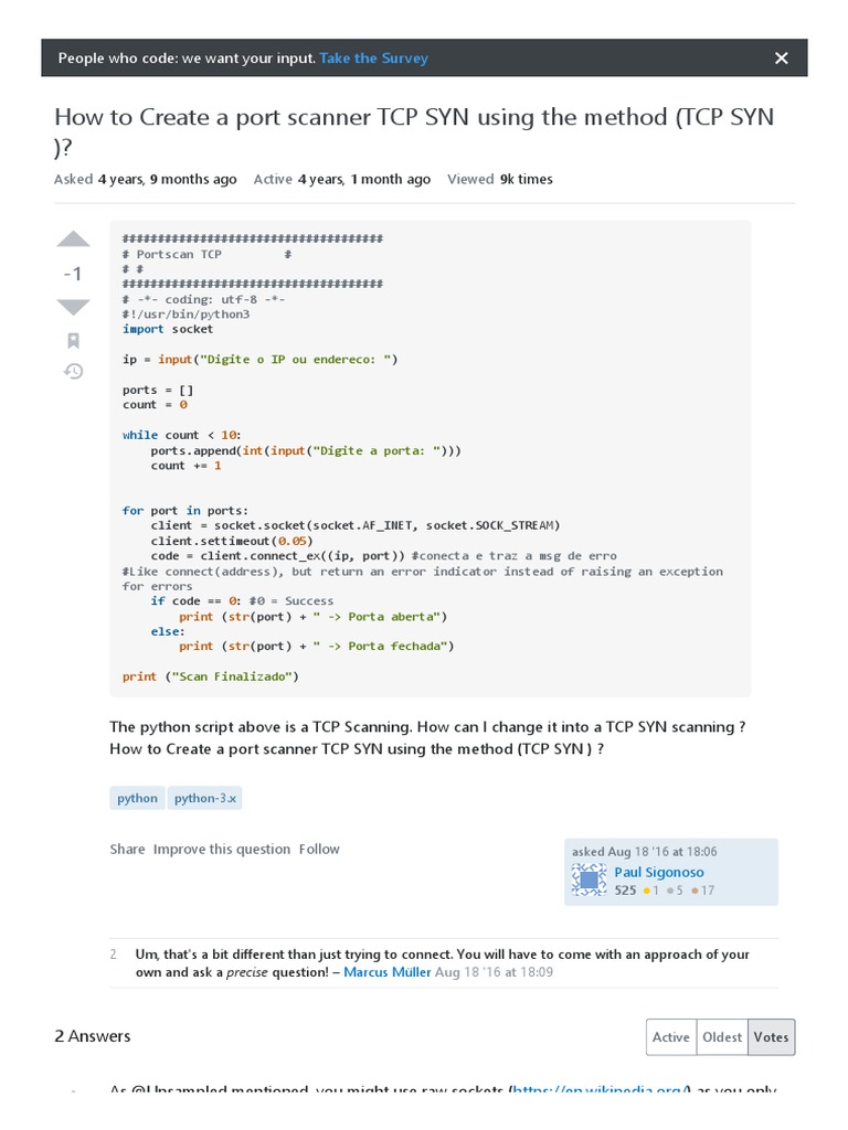 Python How To Create A Port Scanner Tcp Syn Using The Method Tcp Syn 2485
