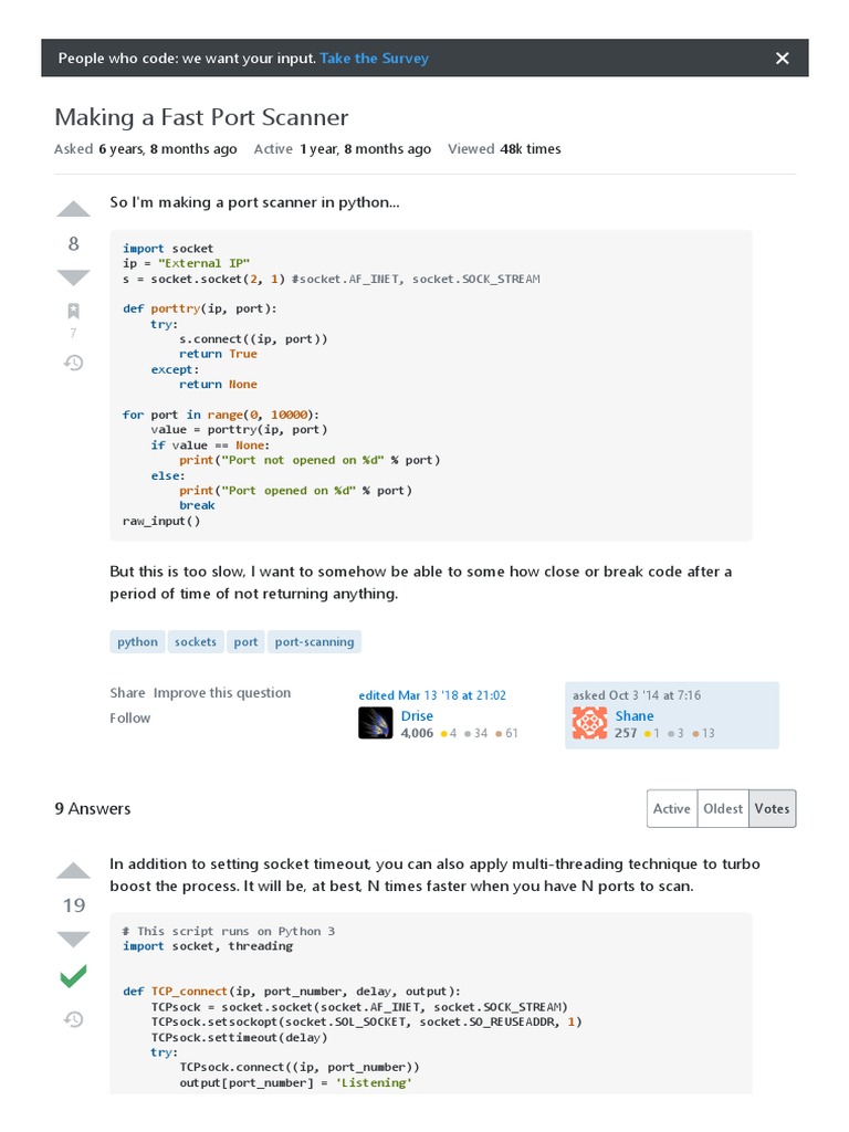 Python - Making A Fast Port Scanner - Stack Overflow | PDF | Network Socket | Image Scanner