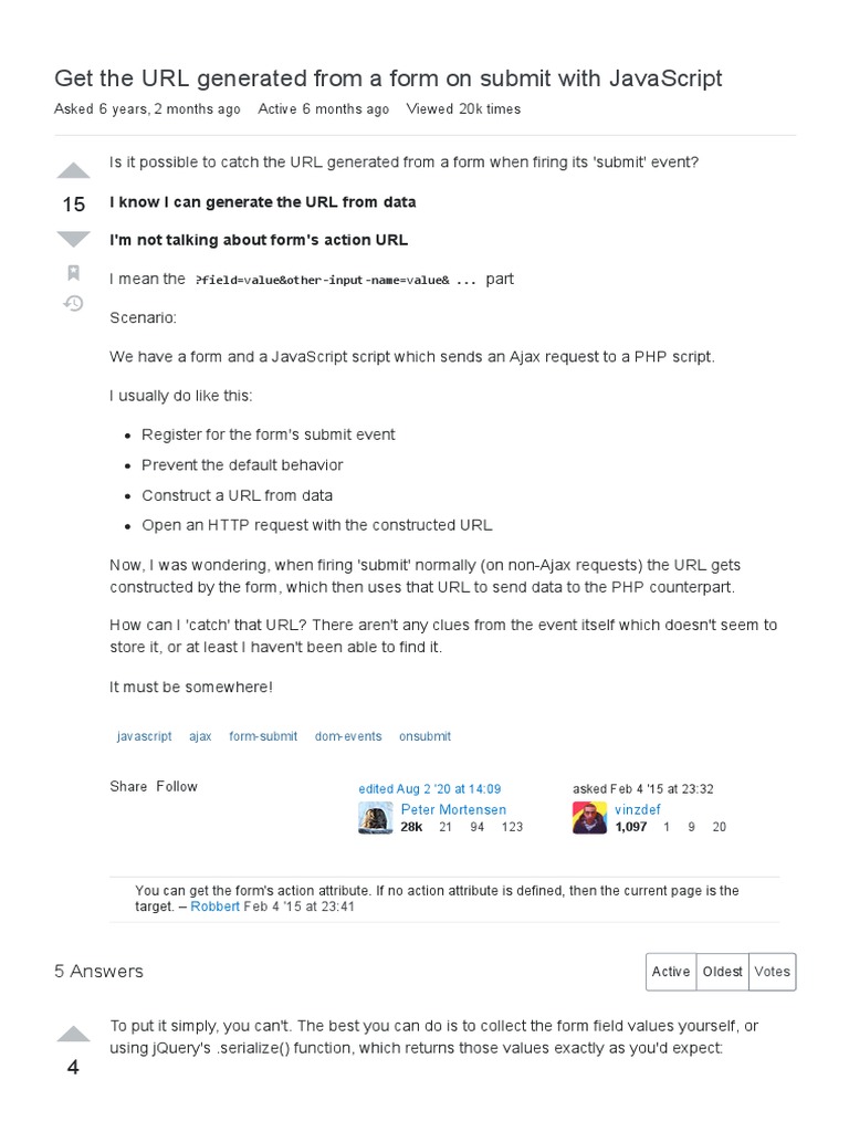 Ajax Get The Url Generated From A Form On Submit With Javascript