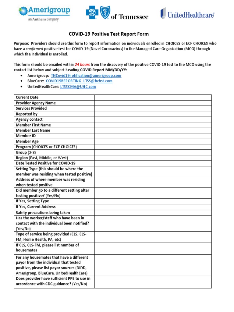 COVID-19 Positive Test Reporting Form | PDF | Medical Specialties ...