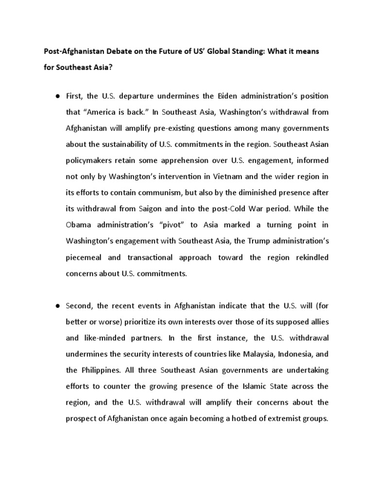 Post-Afghanistan Debate On The Future of US' Global Standing: What It ...