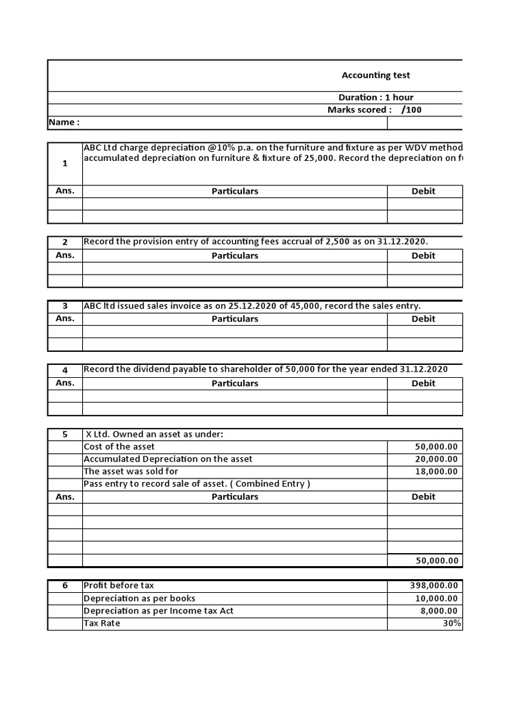 Test Sheet-Accounts v1 | PDF | Debits And Credits | Depreciation