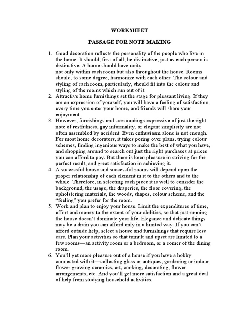 Worksheet Passage For Note Making | PDF