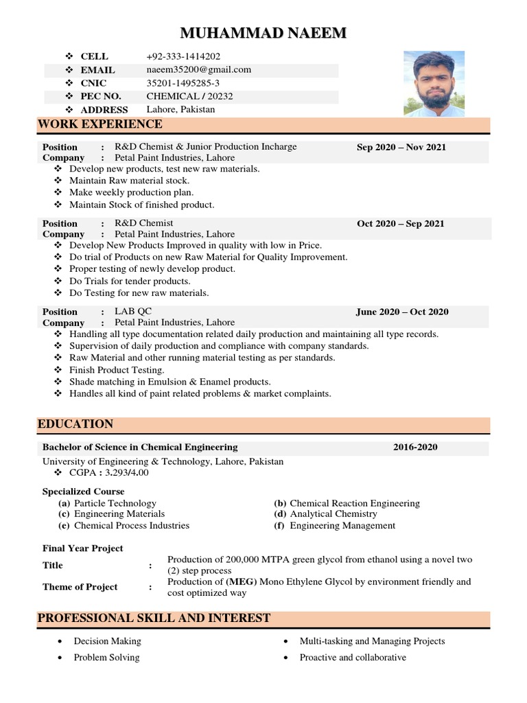 Muhammad Naeem CV | PDF | Paint | Chemistry
