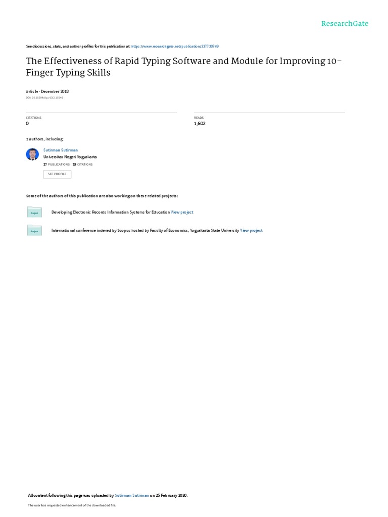 The Effectiveness of Rapid Typing Software and Module For Improving 10 ...