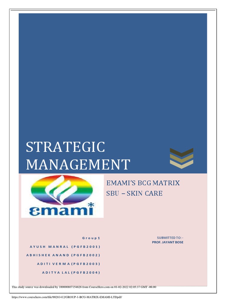 Group 1 BCG Matrix Emami LTD PDF | PDF | Business | Economies