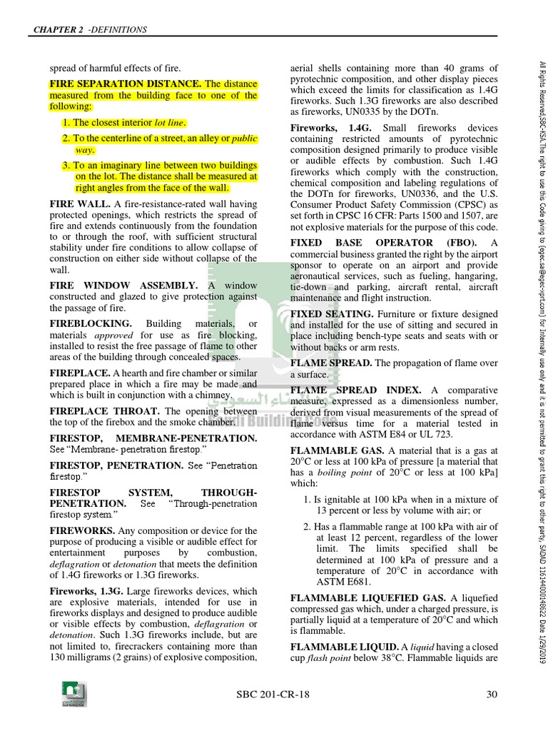 SBC 201 Fire Safety Definitions | PDF | Fireworks | Chemistry
