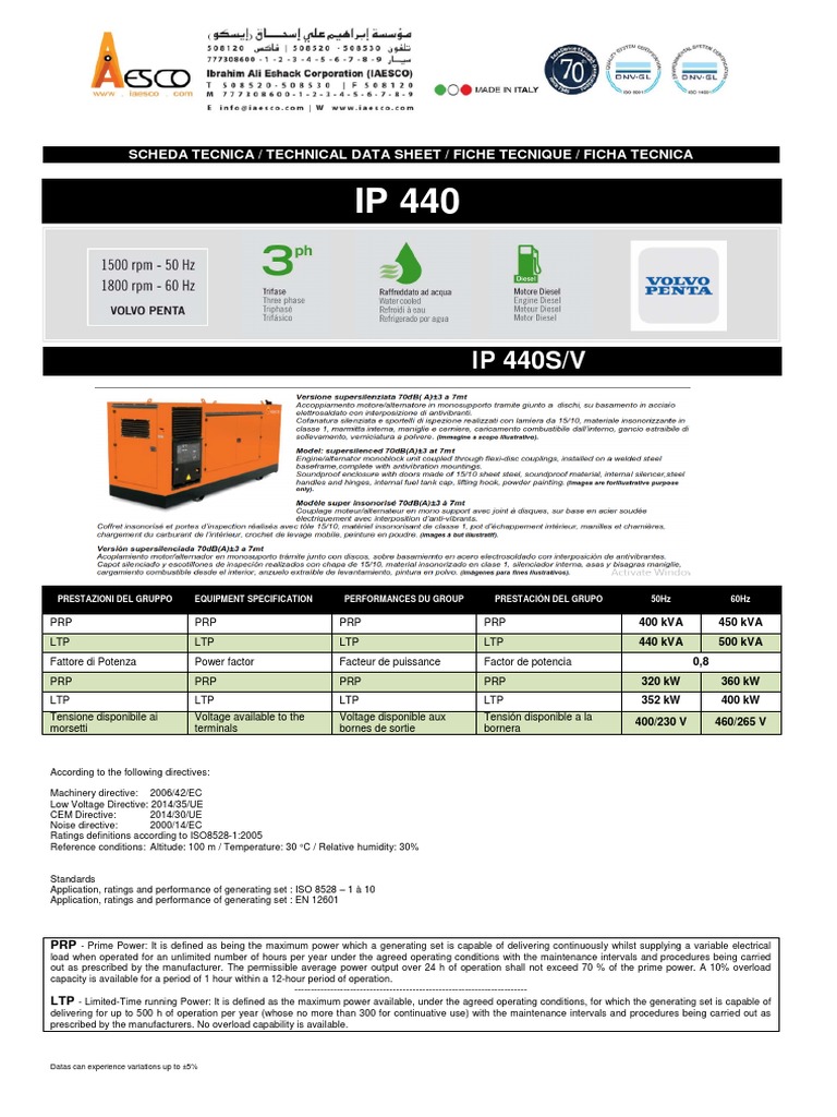 IP 440S/V: Scheda Tecnica / Technical Data Sheet / Fiche Tecnique ...