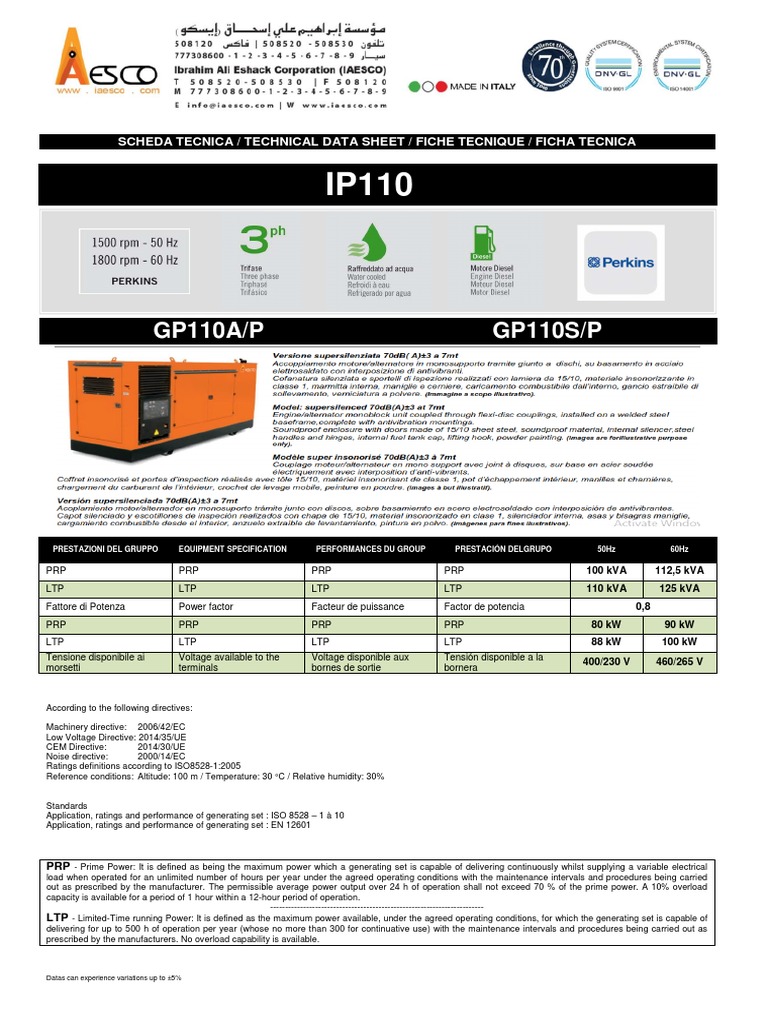 GP110A/P GP110S/P: Scheda Tecnica / Technical Data Sheet / Fiche ...