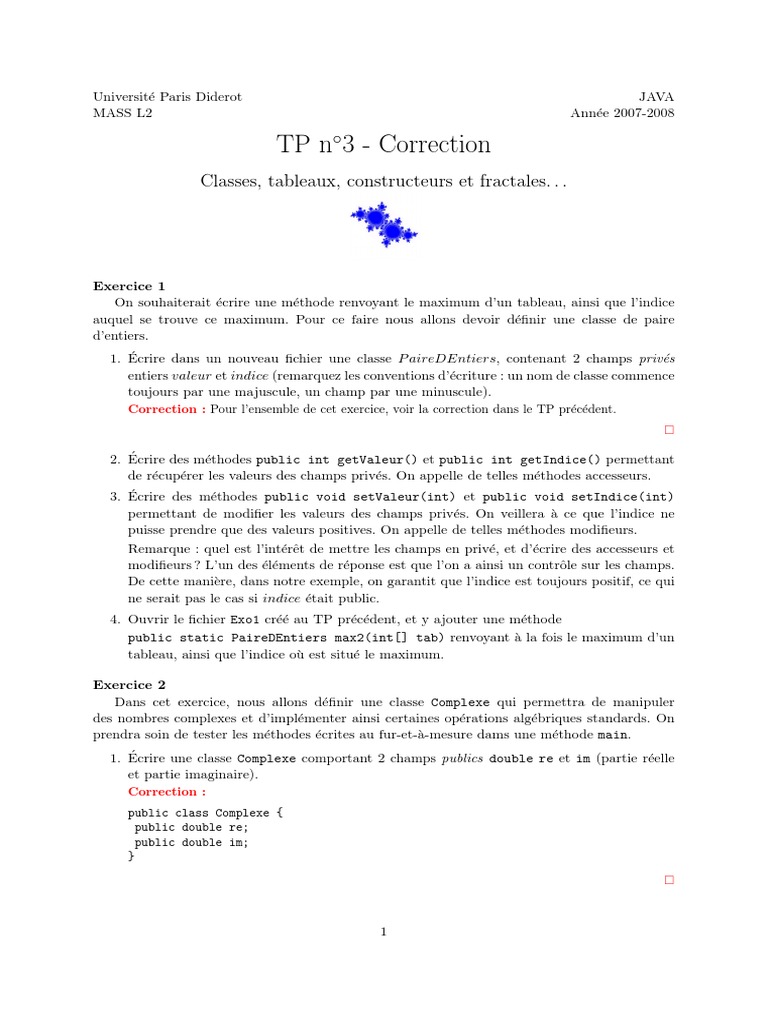 Correction TP JAVA: Classes et Fractales | PDF | Nombre complexe ...