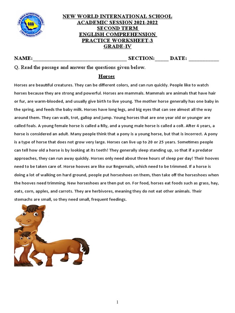 Q. Read The Passage and Answer The Questions Given Below. Horses | PDF ...