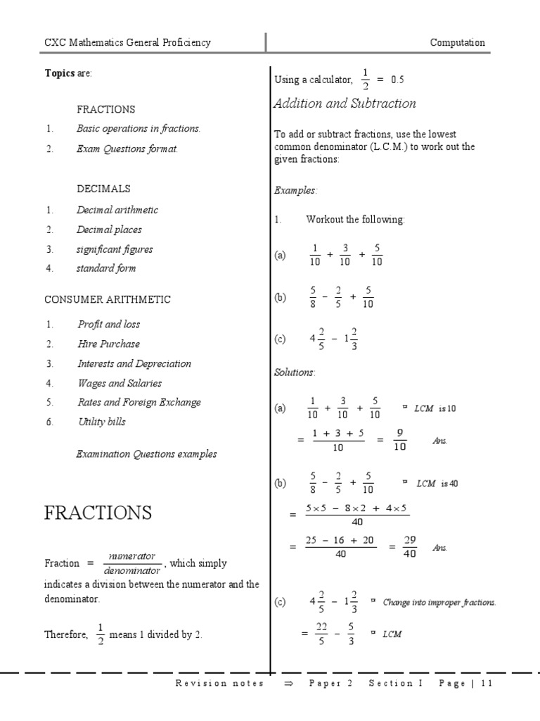 CXC Mathematics General Proficiency Examination: Review of Key Topics ...