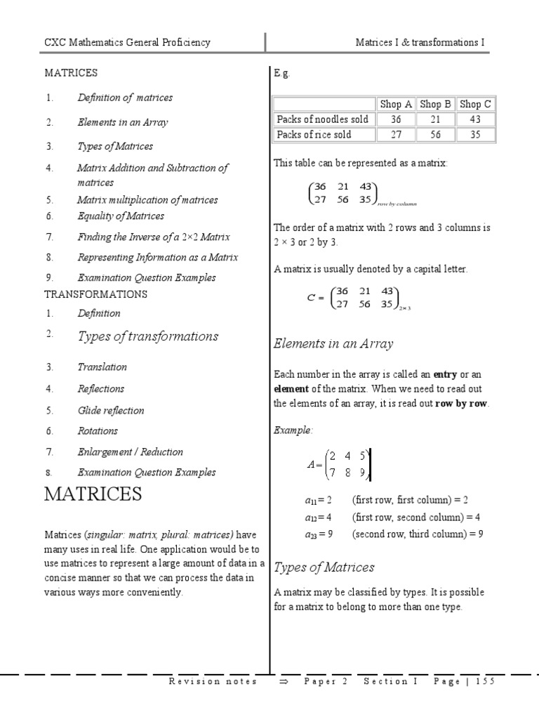 Matrices and Transformations Overview | PDF | Matrix (Mathematics ...