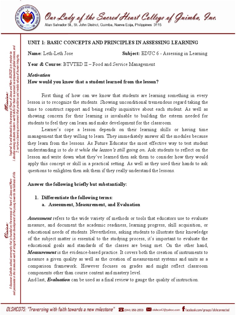 Module 1 Basic Concepts and Principles in Assessing Learning | PDF ...