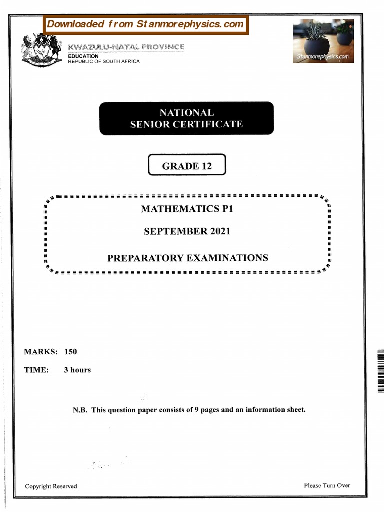 Maths Grade 12 Trial 2021 P1 and Memo | PDF | Mathematical Objects ...