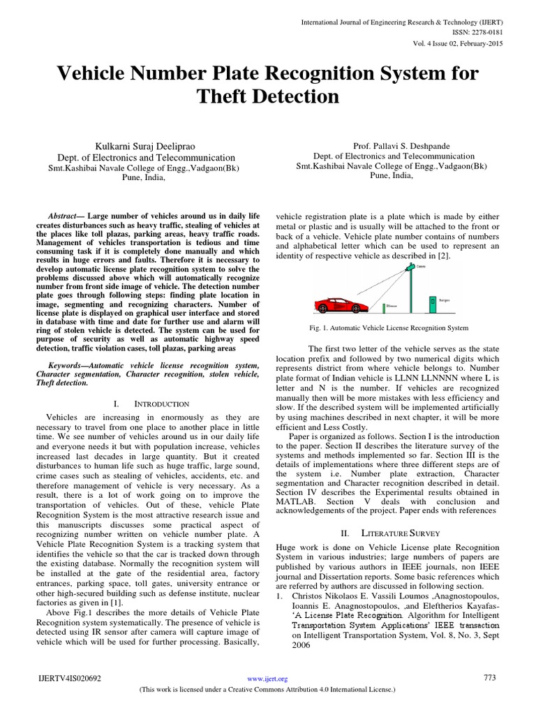 Vehicle Plate Recognition for Theft Detection | PDF | Image ...