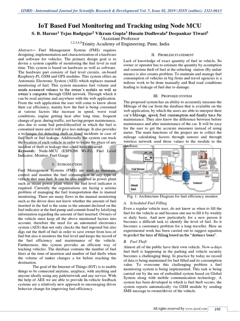 Iot Based Fuel Monitoring and Tracking Using Node Mcu | PDF | Internet Of Things | Fuel Economy ...