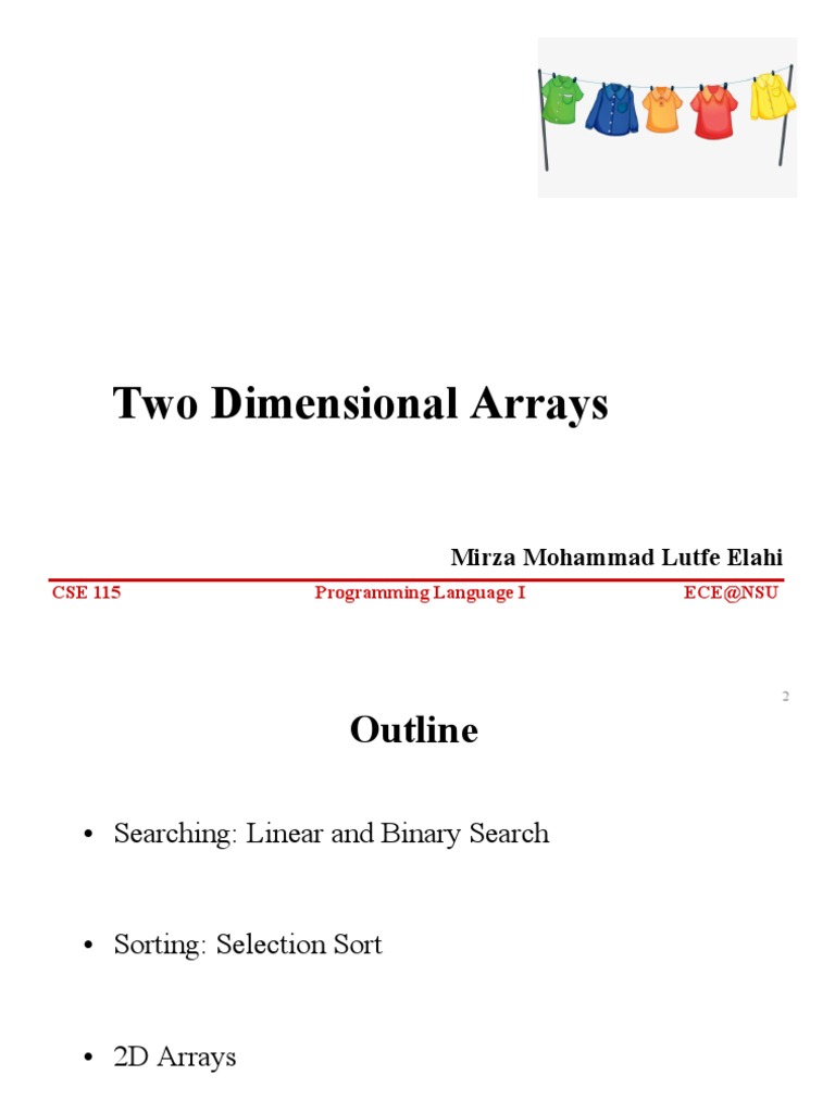 Two Dimensional Arrays Mirza Mohammad Lutfe Elahi Pdf Array Data Structure Computer Science