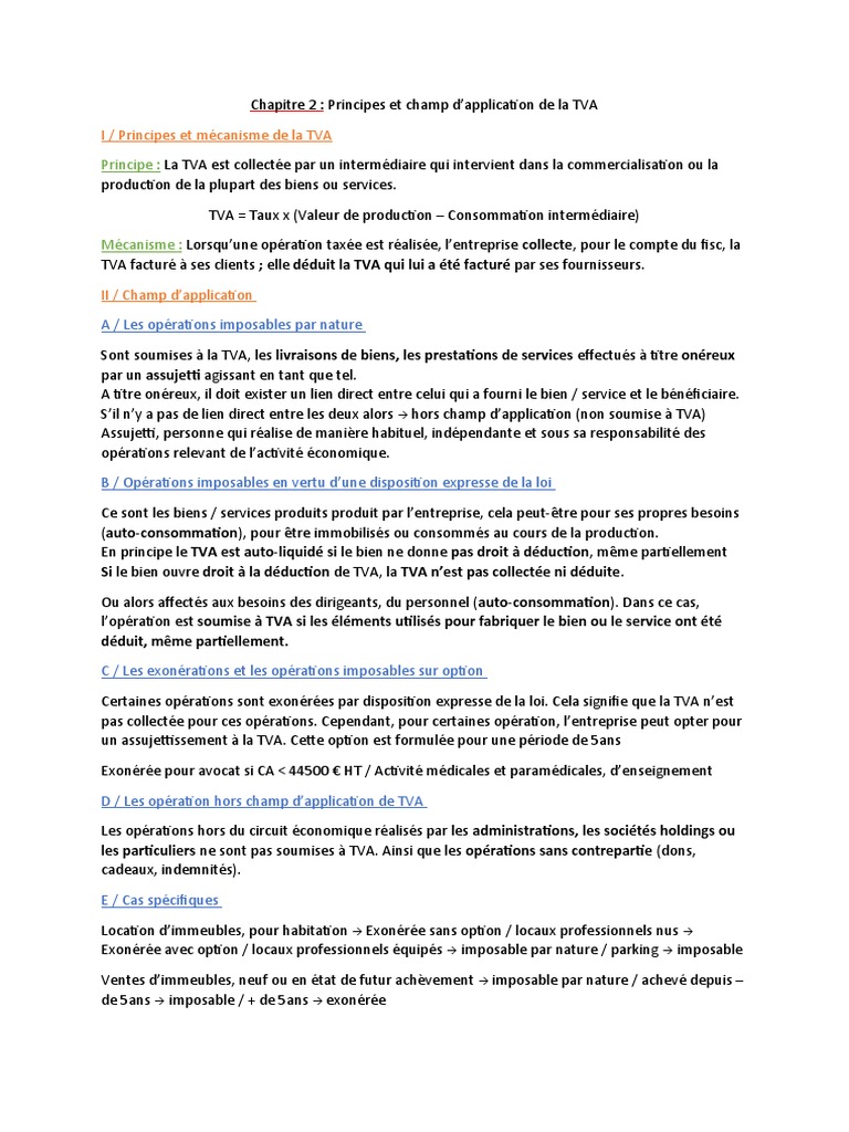 Chapitre 2 - Principes Et Champ D'application de La TVA | Download grátis PDF | Facture | Économie