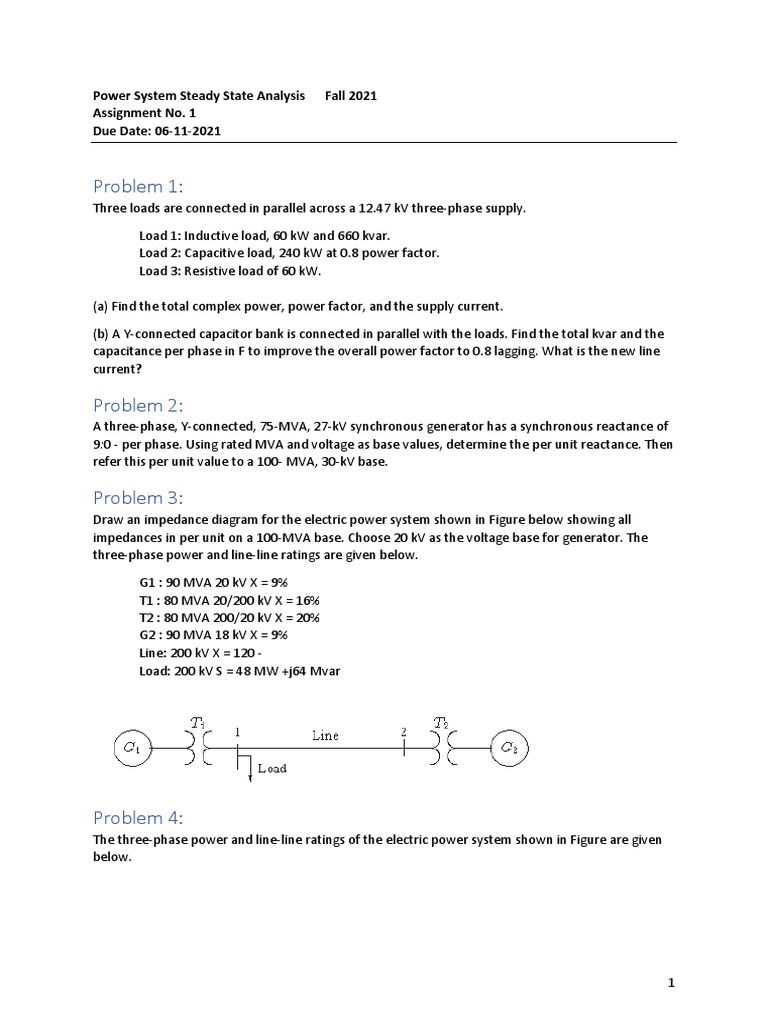 Assignment No. 1 PSSA-Fall-2021 | PDF | Electrical Impedance | Transformer