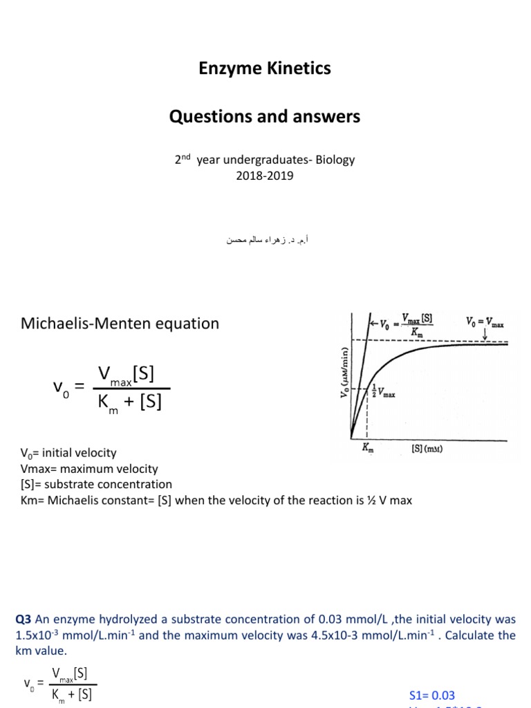 Enzyme Kinetics Questions and Answers: 2 Year Undergraduates-Biology ...