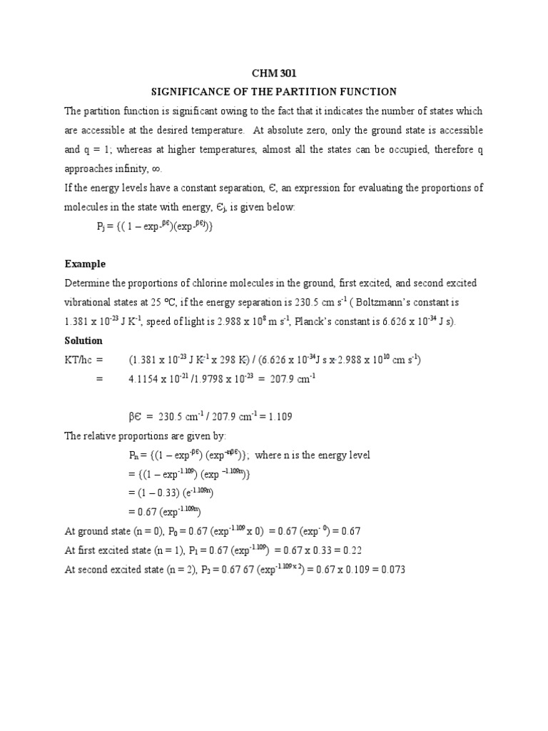 CHM 301 Significance of The Partition Function | PDF | Gases | Entropy