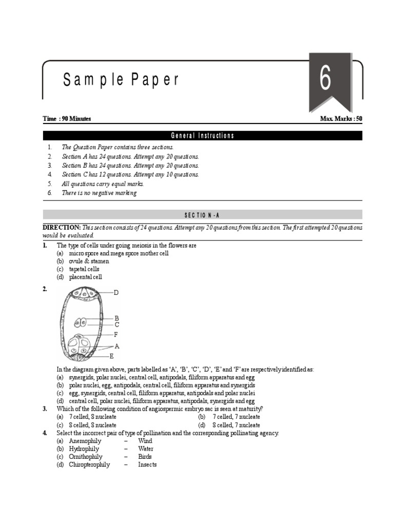 Biology Sample Paper-6 | PDF | Dominance (Genetics) | Gene