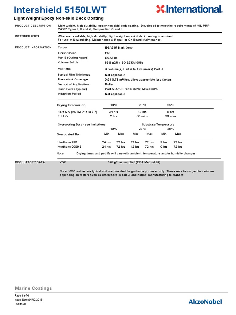 Intershield 5150LWT: Light Weight Epoxy Non-Skid Deck Coating | PDF ...