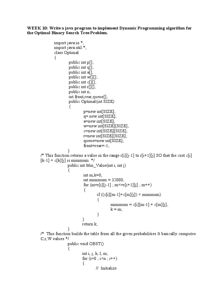 WEEK 10: Write A Java Program To Implement Dynamic Programming ...