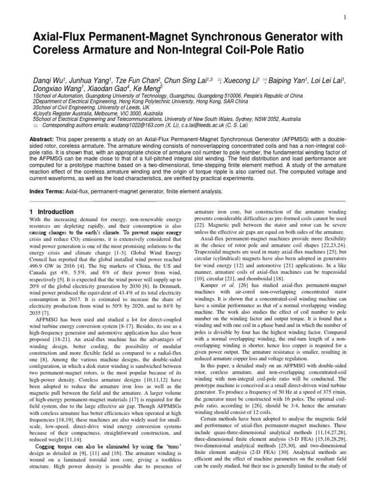 Axial-Flux Permanent-Magnet Synchronous Generator With | PDF | Electric ...